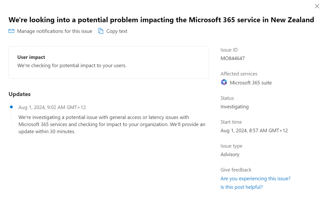 Microsoft Service Outage 1 August - Your IT Team
